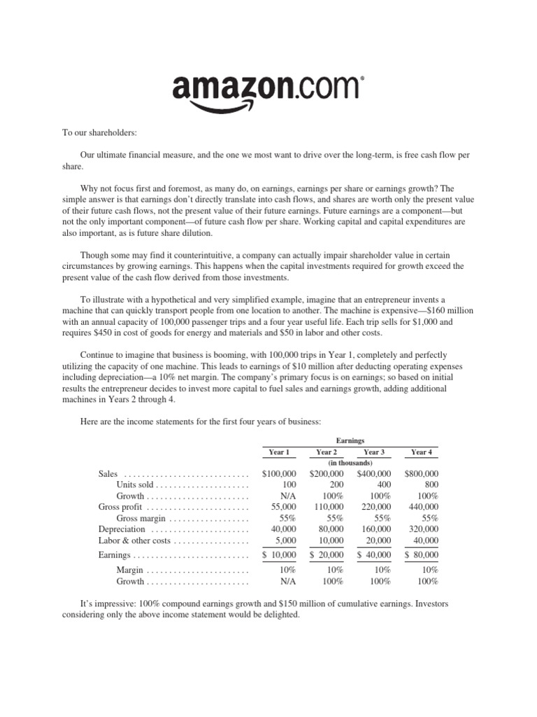 Jeff Bezos Letter To Shareholders 2004 | PDF | Free Cash Flow | Investing