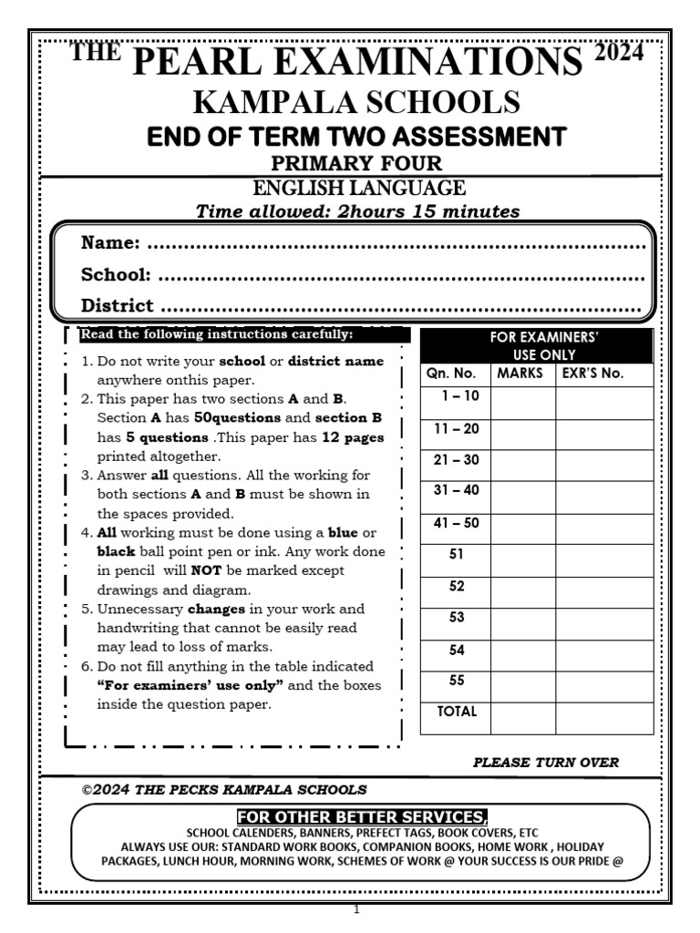 Pearl Exams p.4 Eot II Eng 2024 | PDF