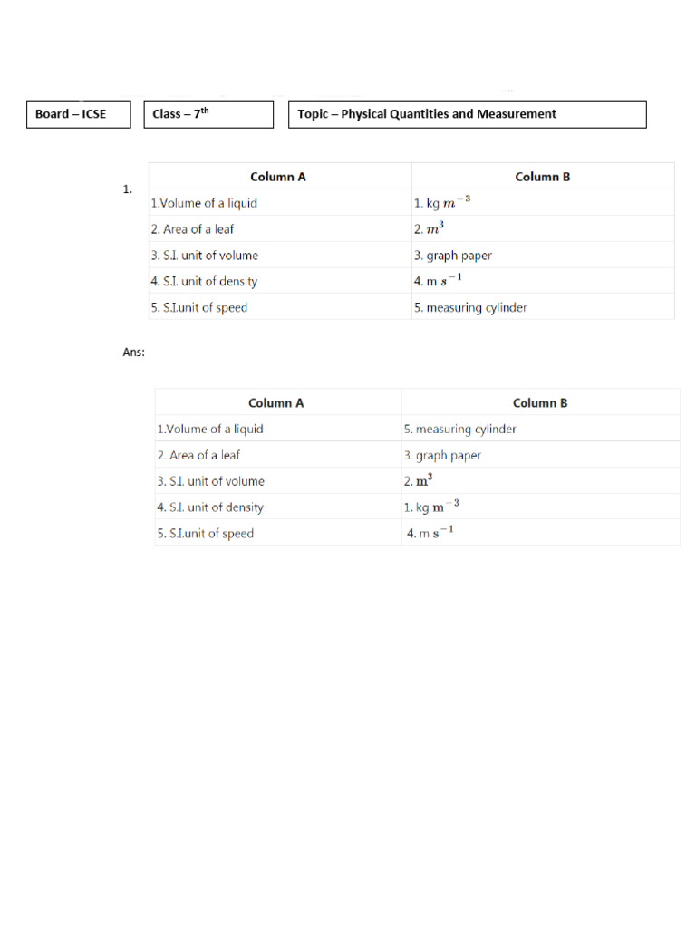 ICSE - Class 7 - Physics - Physical-Quantities-And-Measurement Notes | PDF