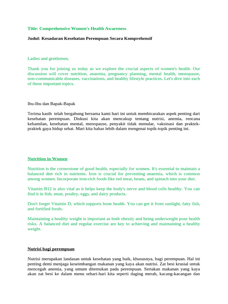 Indorama Talk- Women Health Script_bahasa 20062024 Rev1 | PDF