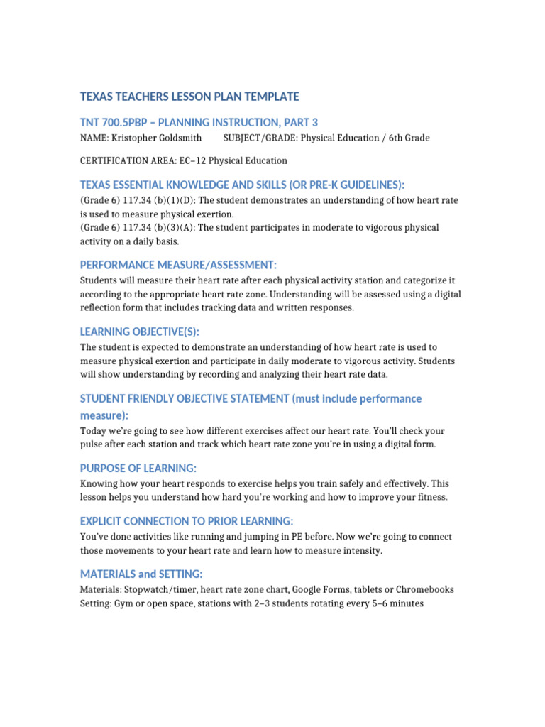 NT 700.5PBP Lesson Plan 2 Template Aligned | PDF | Physical Education ...