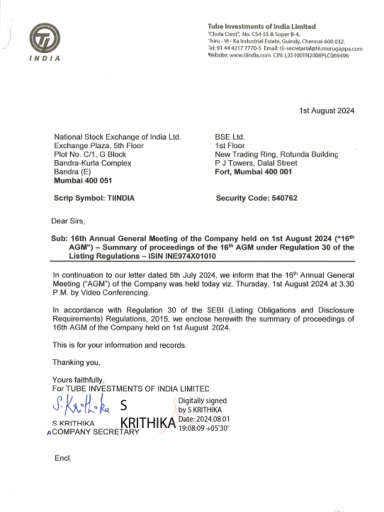 T I I Summary of Agm Proceedings | PDF | Companies | Business