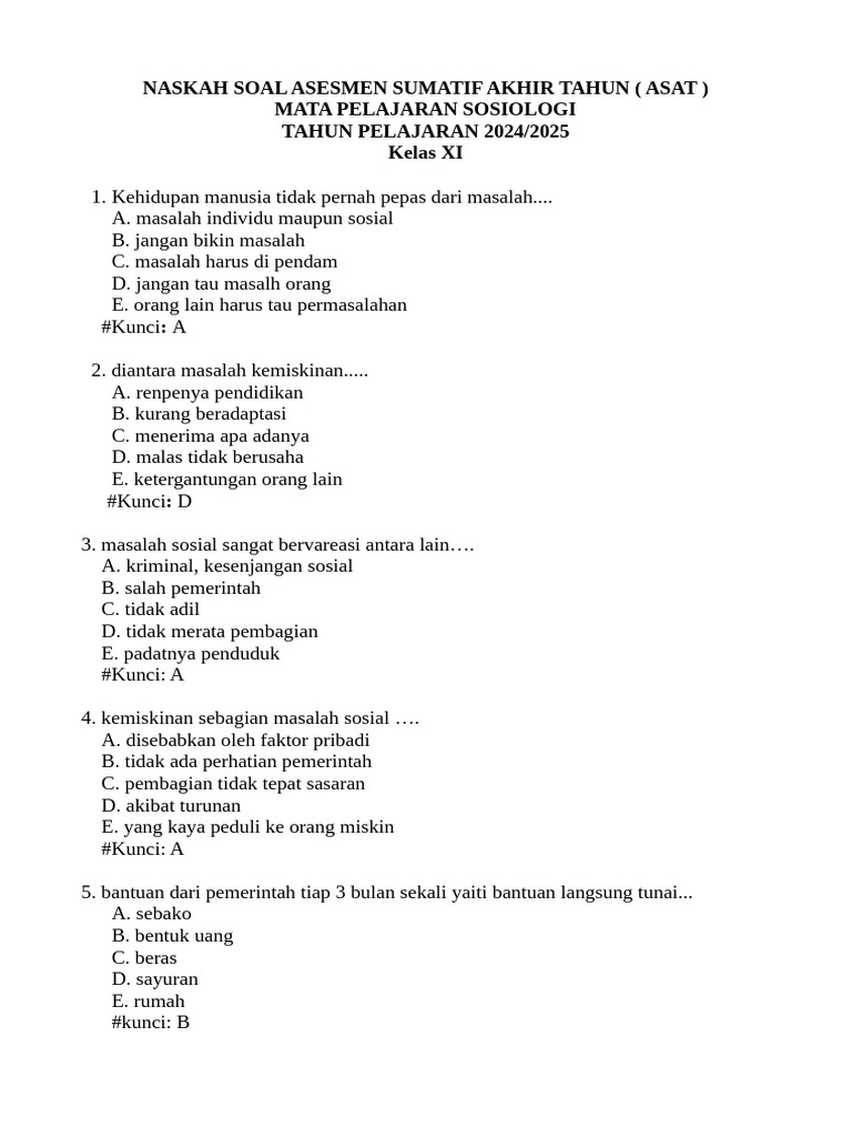 Soal Asat Xi Sosiologi Genap | PDF
