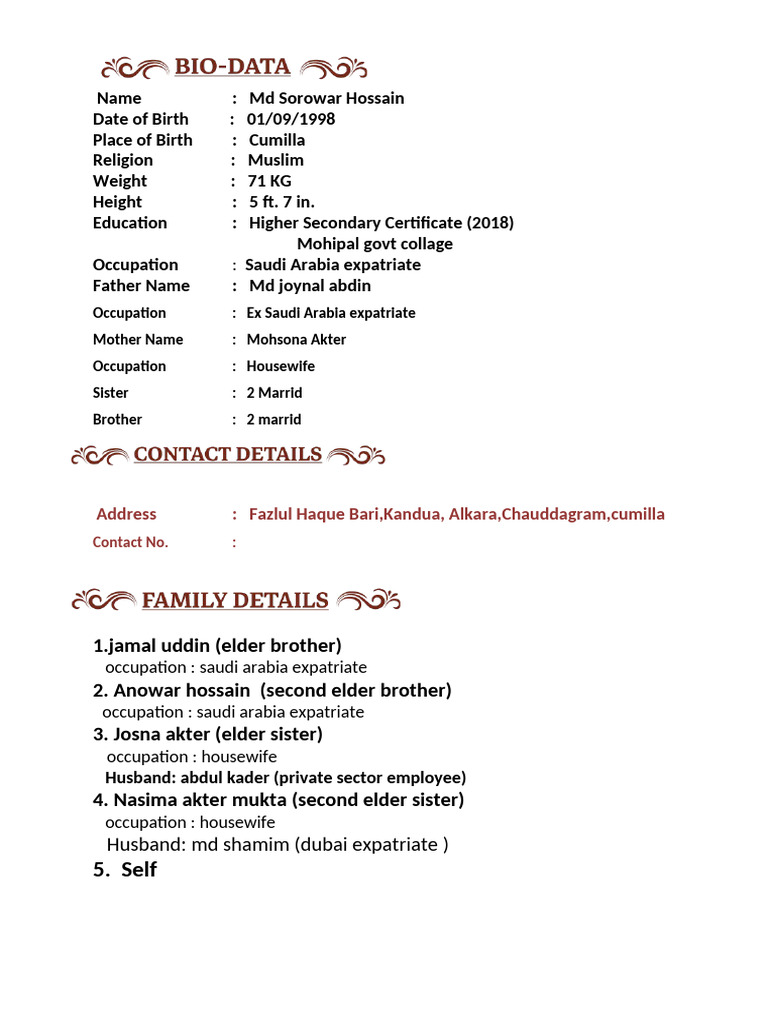 Marriage Bio Data 2 | PDF