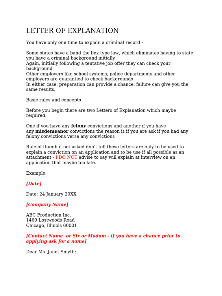 Letter of Explanation for Criminal Record | PDF | Felony | Common Law