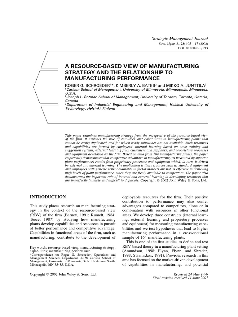 Strategic Management Journal - 2002 - Schroeder - A Resource Based View ...