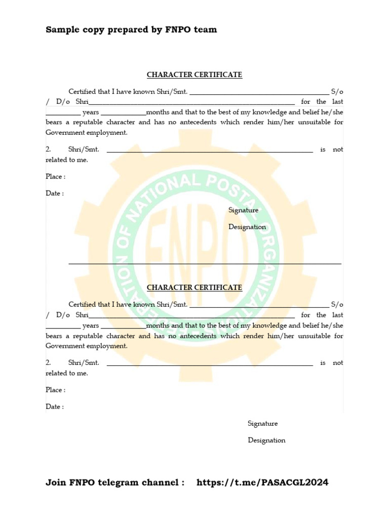 Character Certificate Template PDF | PDF
