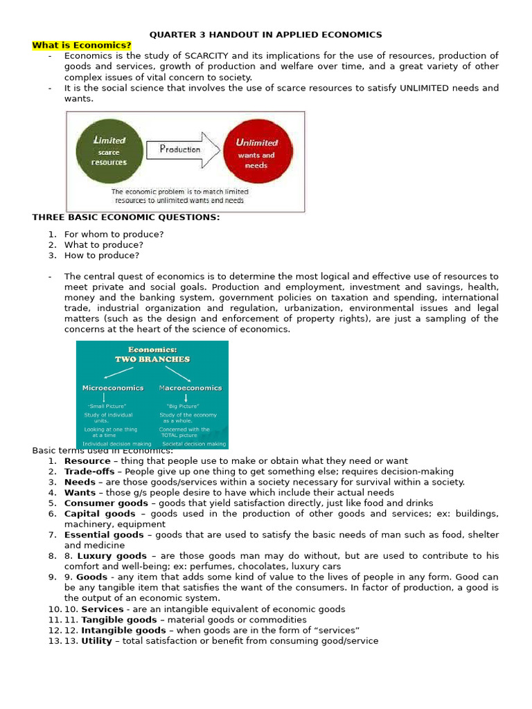 Quarter 3 Handout in Applied Economics | PDF | Demand Curve | Demand