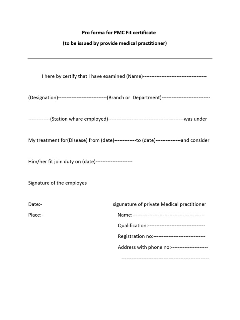 Pro Forma For PMC Fit Certificate | PDF