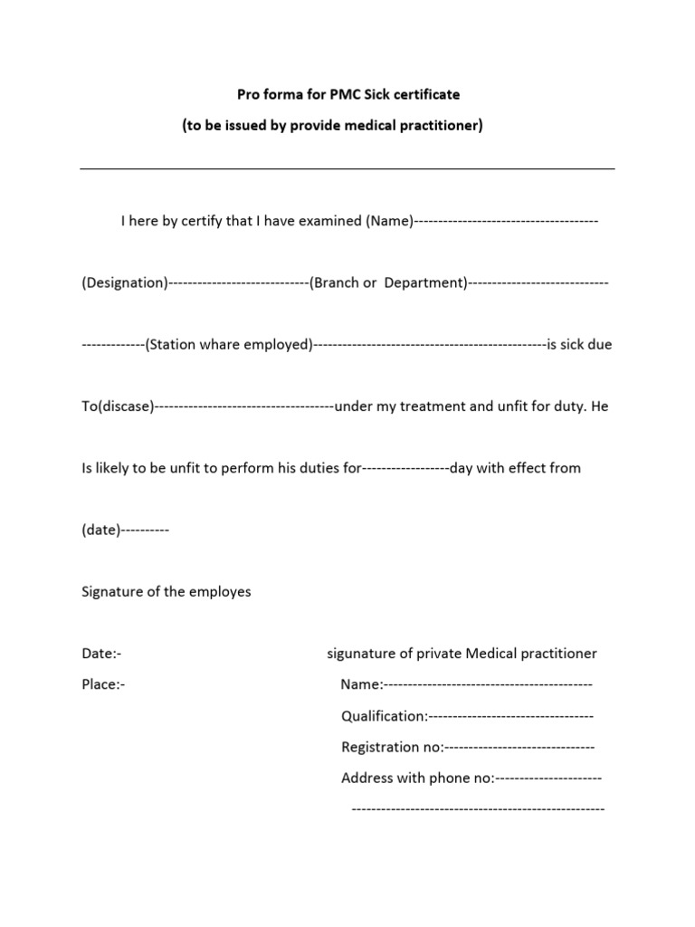 PMC Sick Certificate Template | PDF