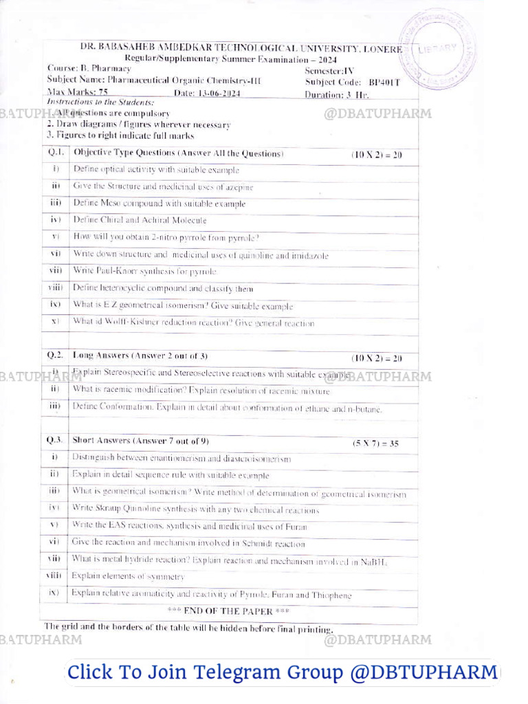 Dbatu 4 Th Sem Summer 2024 Pyq | PDF