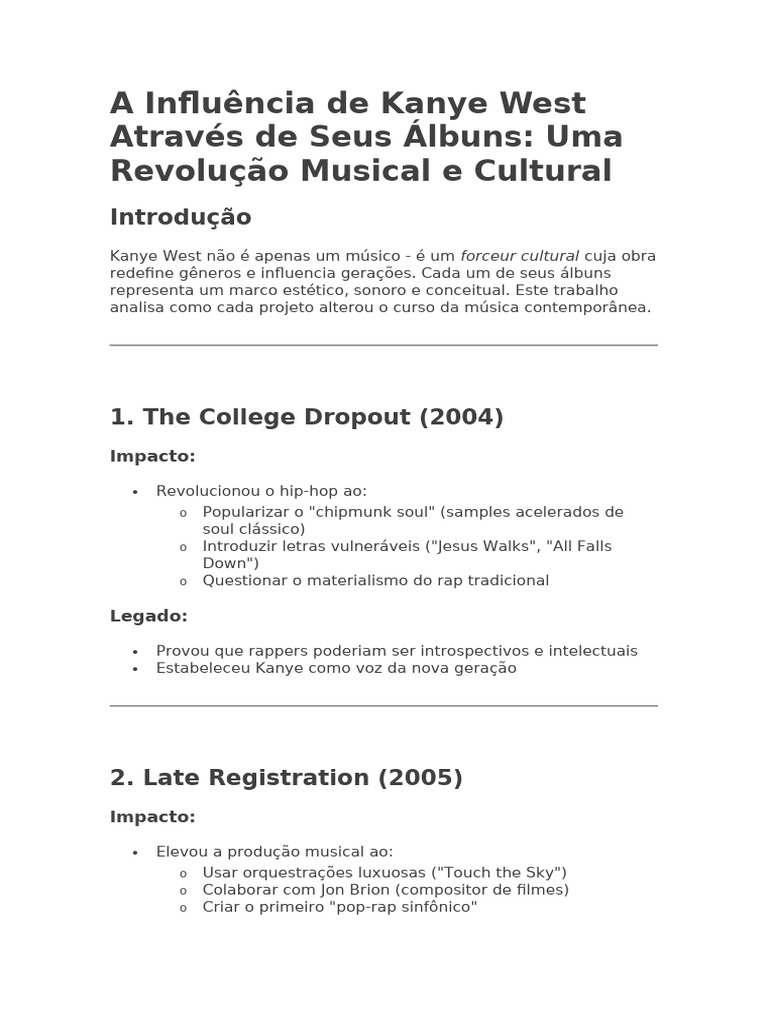 A Influência de Kanye West Através de Seus Álbuns | PDF | Kanye West | Música contemporânea