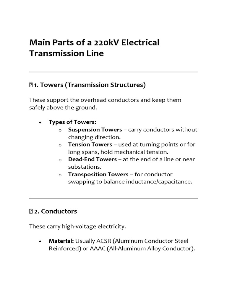 Main Parts of A 220kV Electrical Transmission Line | PDF | Electrical Engineering | Materials