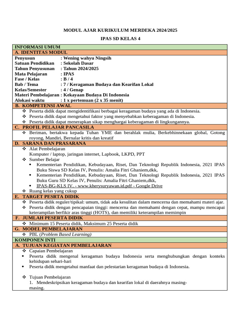 Wening WN - 2202101107 - Modul Ajar Ipas (Microteaching 3) | PDF