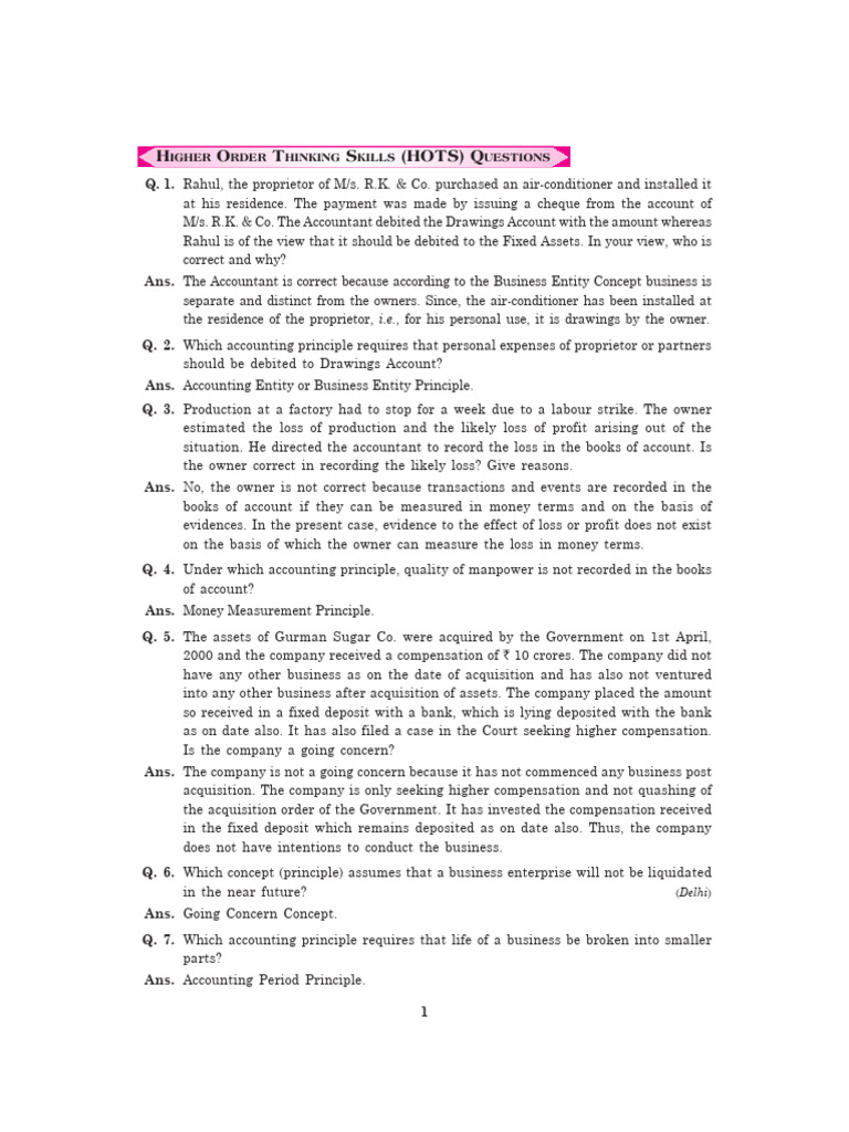Chapter-3-2025-HOTS and Very Short Answer Type Questions | PDF | Debits ...