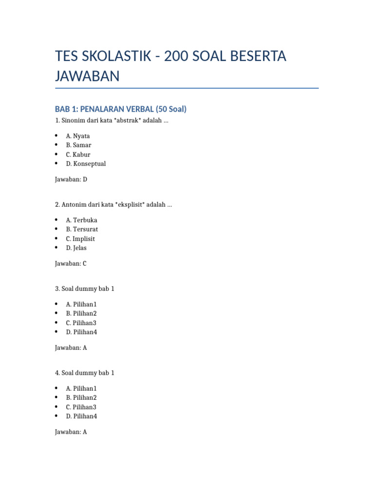 200 Soal Tes Skolastik Lengkap | PDF
