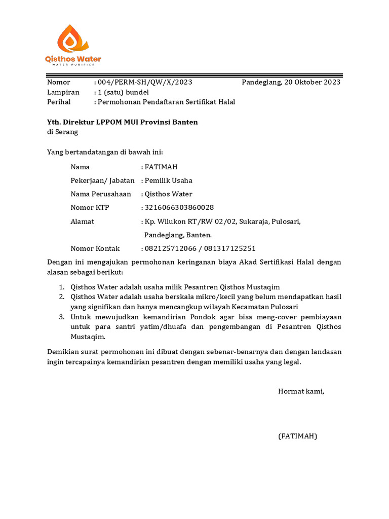 Surat Perm Keringanan SH | PDF