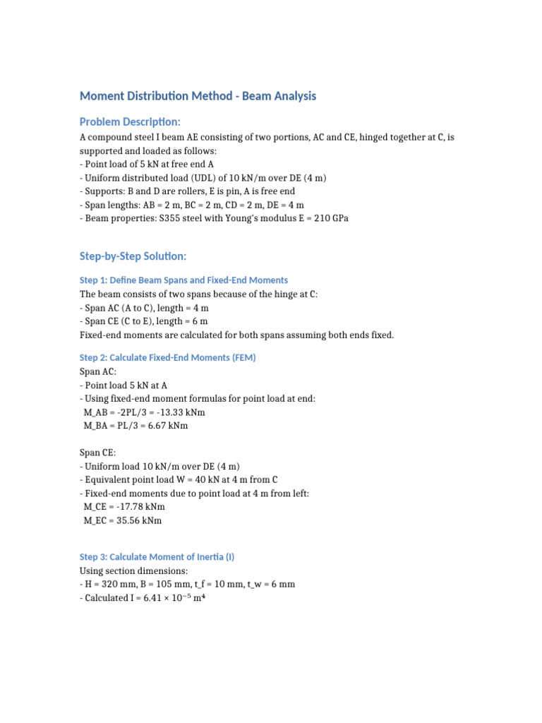 Beam Moment Distribution Solution | PDF | Beam (Structure) | Applied ...