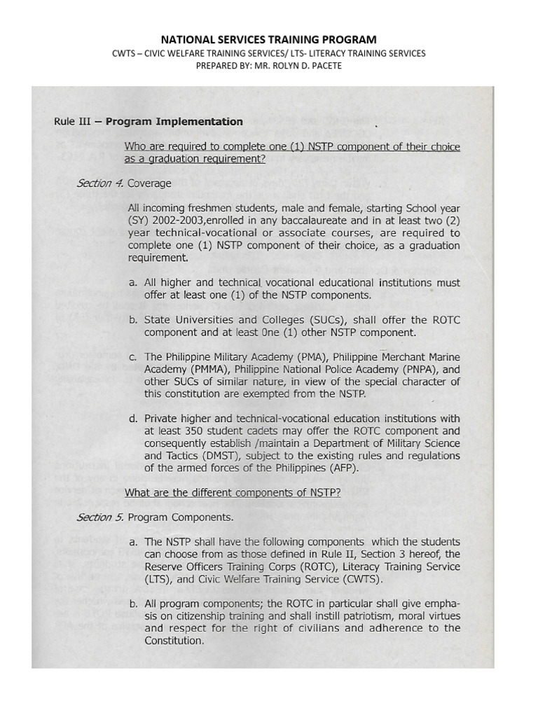 NSTP Lecture Module - Prelim v2 | PDF | Military Sociology | Government ...