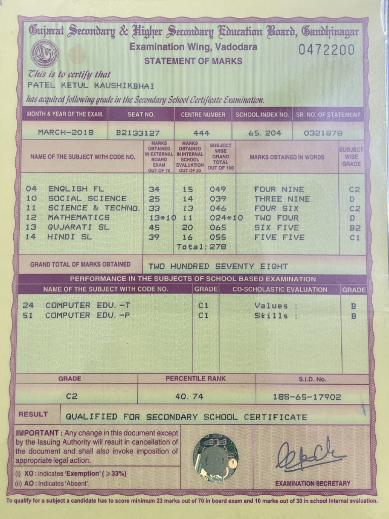 10th marksheet | PDF