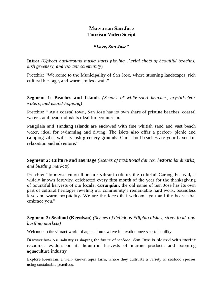 Script For Tourism Video Edited (Final) | PDF | Foods | Cuisine