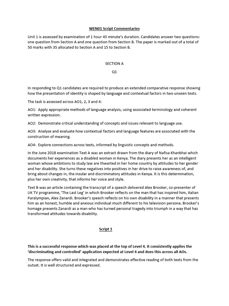WEN01 Examination Script Guidelines | PDF | Disability | Rhetoric