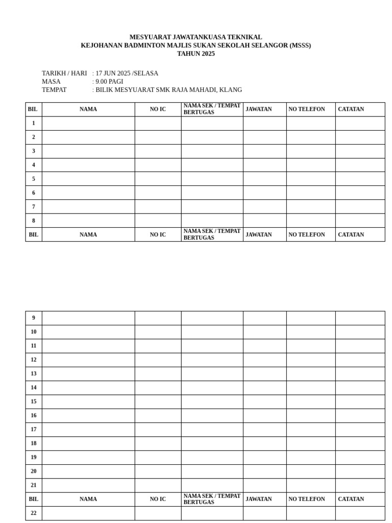 Pendaftaran MSSS BAdminton | PDF