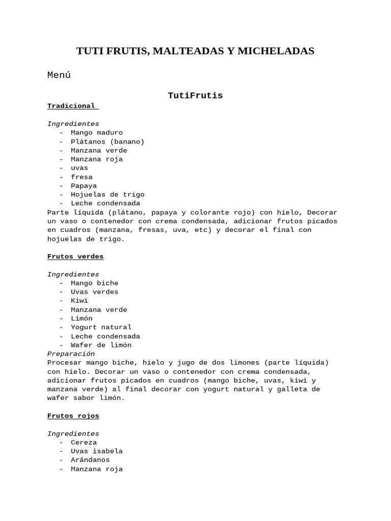 Delicias de TutiFrutis y Malteadas | PDF