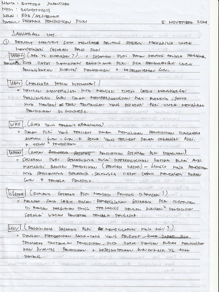 Uts Sejarah Pendidikan Dan Pgri Bintoro Juandaru 202145500013 R7a | PDF