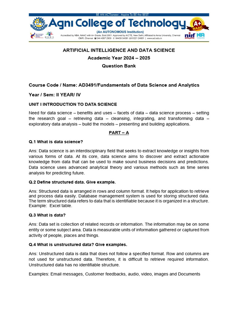Question Bank With Answers | PDF | Regression Analysis | Data Analysis