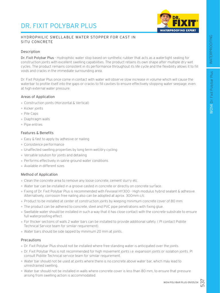 W014 Dr. Fixit Polybar Plus | PDF | Concrete | Adhesive