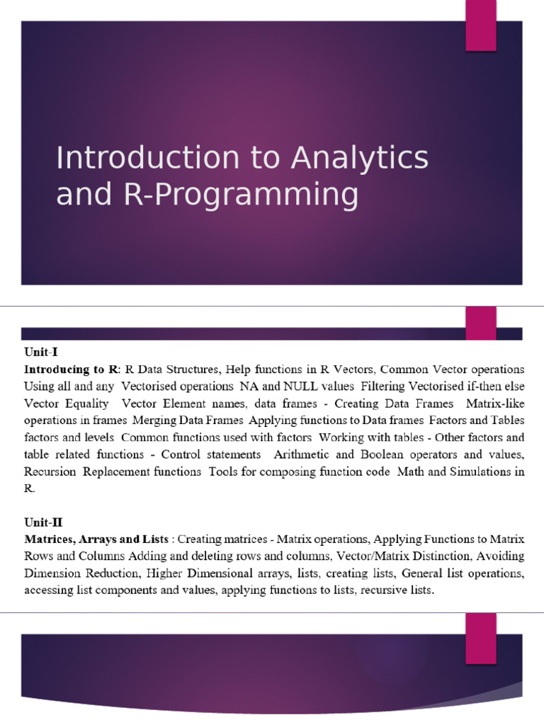 R-Programming Unit 1 & 2 Compiled | PDF | Computer Programming | Programming Language