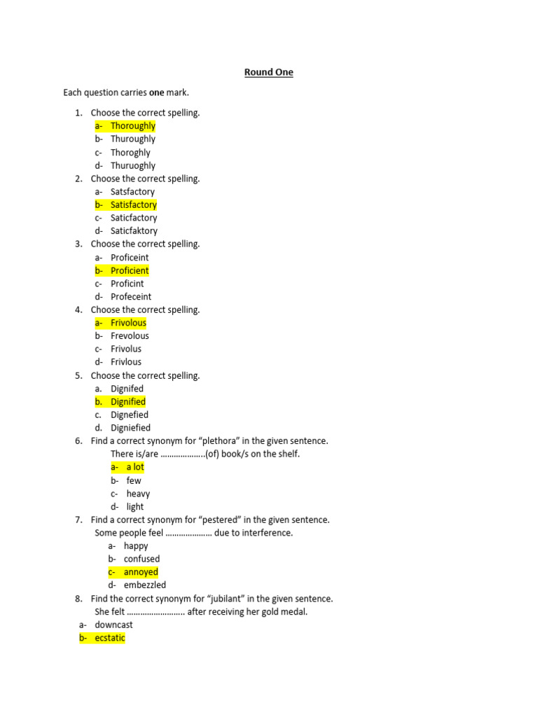 Spelling Bee Round One Questions | PDF | Chess Theory | Chess