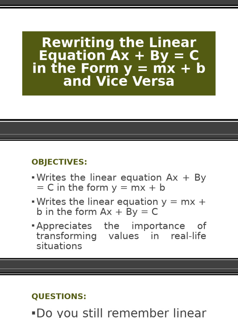 Transforming Linear Equations Guide | PDF