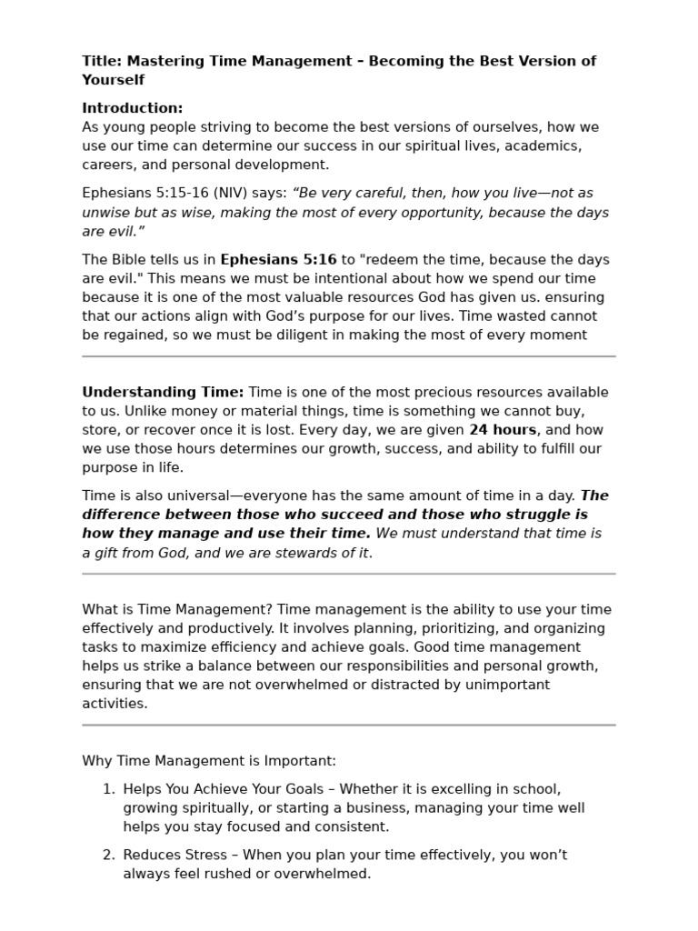 Mastering Time Management Skills | PDF | Time Management | Professional ...
