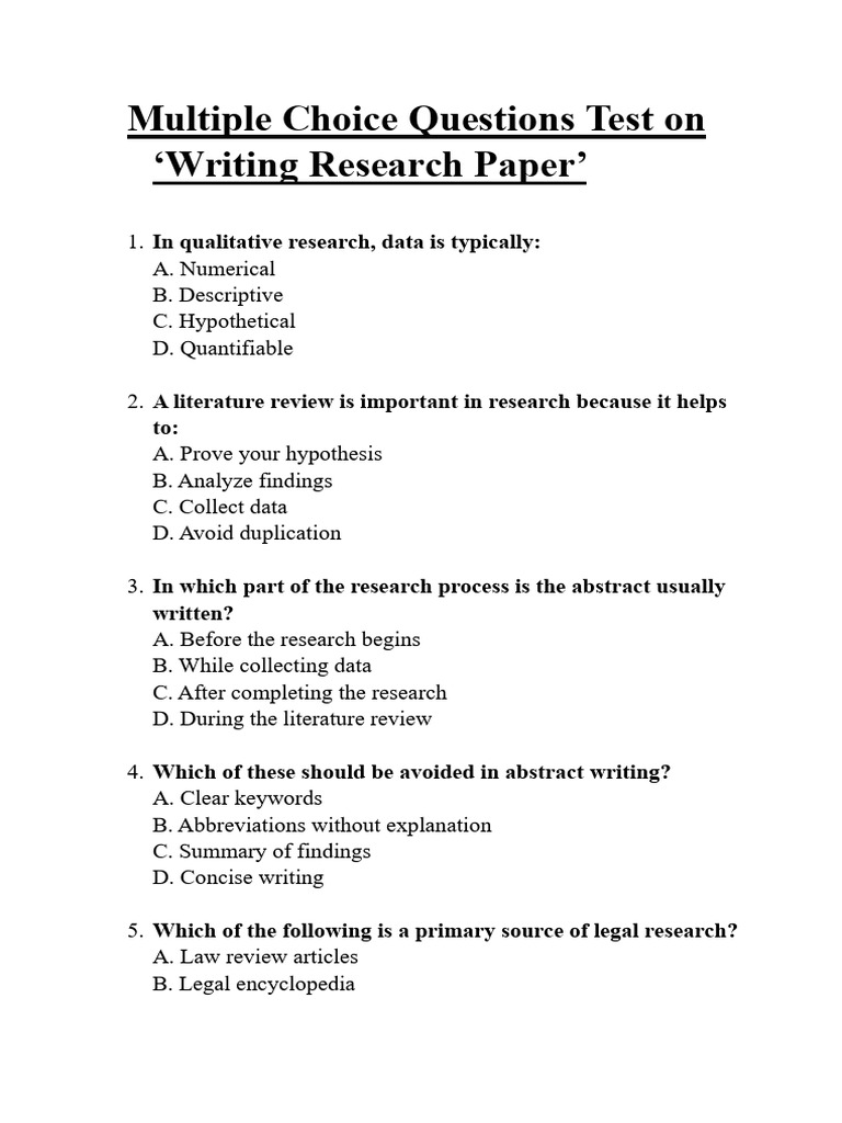 MCQ Test On Writing Research Paper | PDF | Abstract (Summary) | Statistics