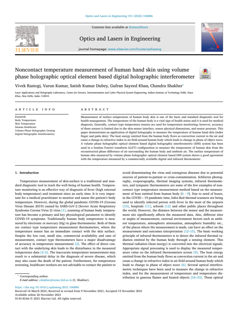 Noncontact Temperature Measurement of Human Hand Skin Using Volume ...