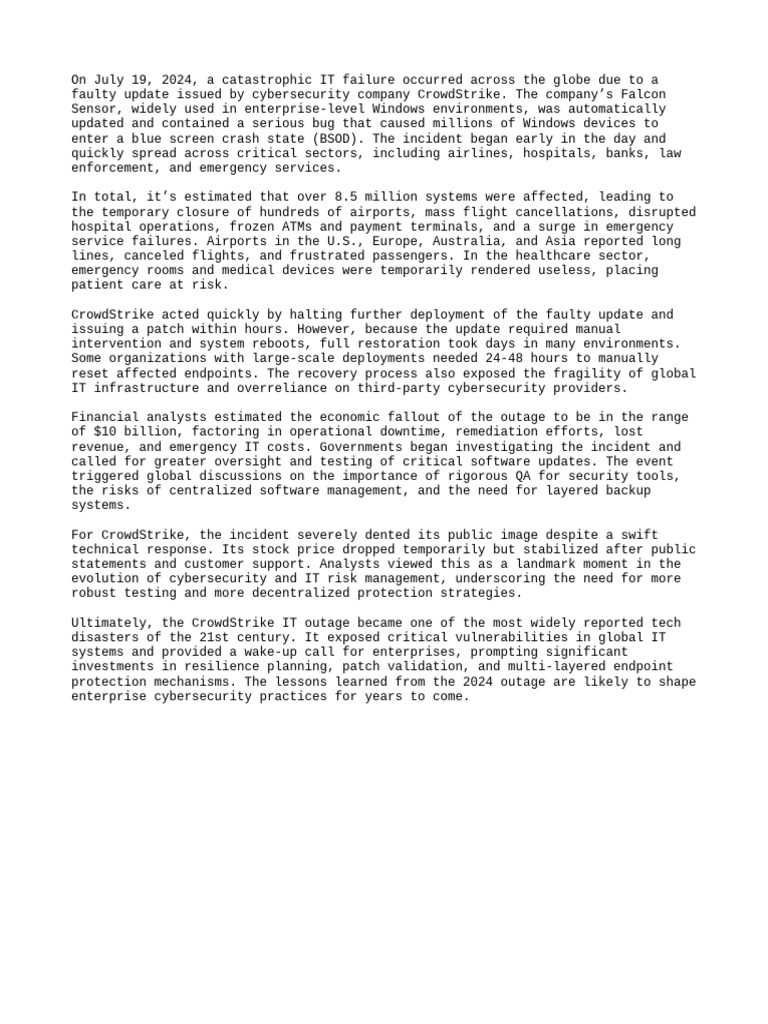 CrowdStrike Incident: July 19, 2024 | PDF | Computing
