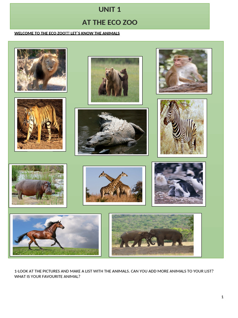 Eco Zoo Animal Exploration Activities | PDF | Adjective | Language ...