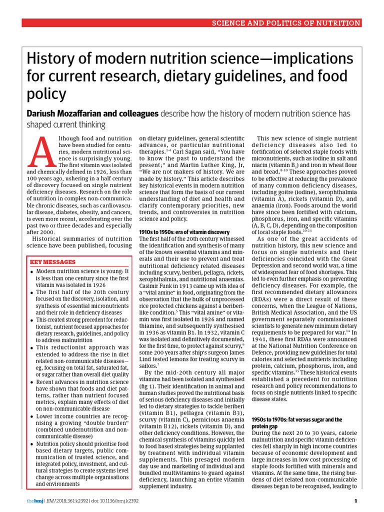 History of Modern Nutrition Science | PDF | Vitamin | Malnutrition