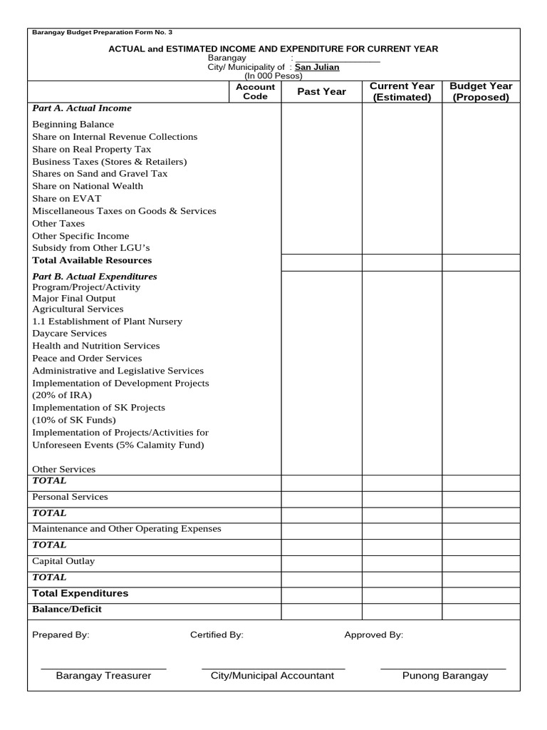 Barangay Budget Preparation Form 3 | PDF