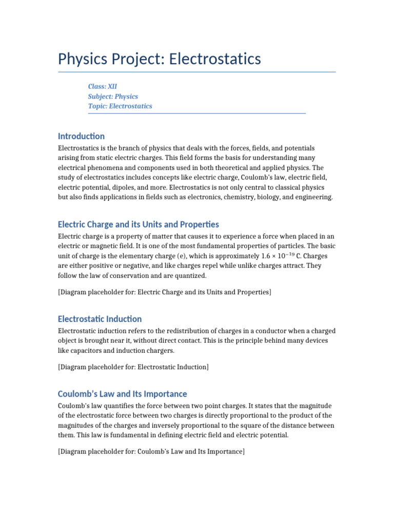 Class 12 Physics Project Electrostatics Detailed | PDF | Electric Field ...