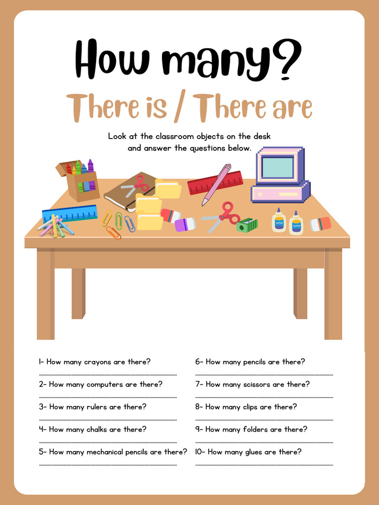 How Many There Is There Are - Classroom Objects (School Supplies ...