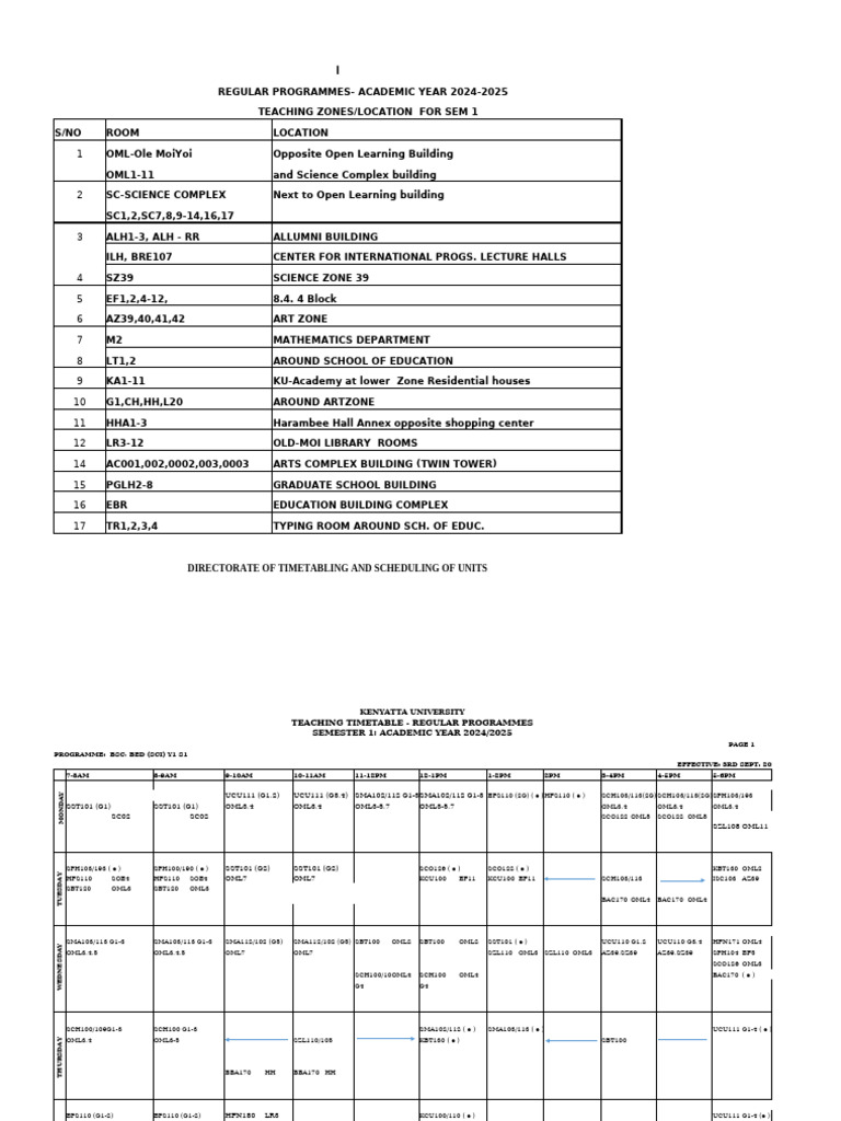 Teaching Timetable For Sem 1 2024-2025 Academic Year (Regular Programmes - Main Campus) | PDF ...