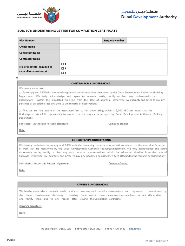 DDA - Undertaking Letter For Completion Certificate Issuance | PDF | Private Law | Common Law