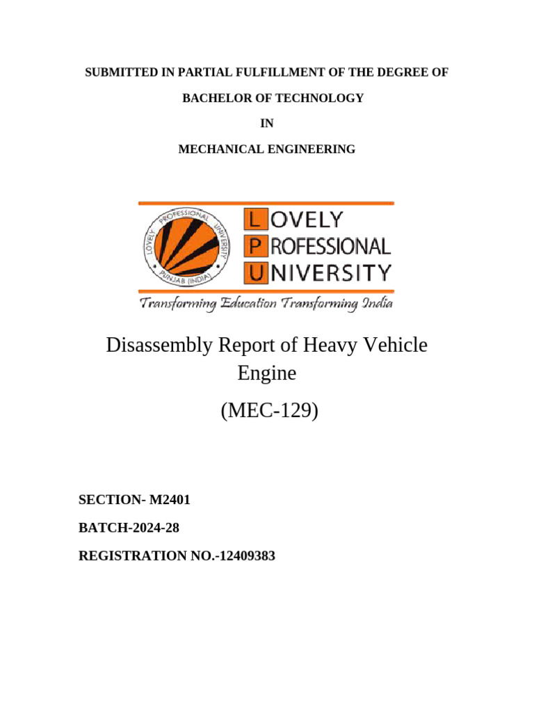Heavy Vehicle Engine Disassembly Report | PDF | Piston | Engines
