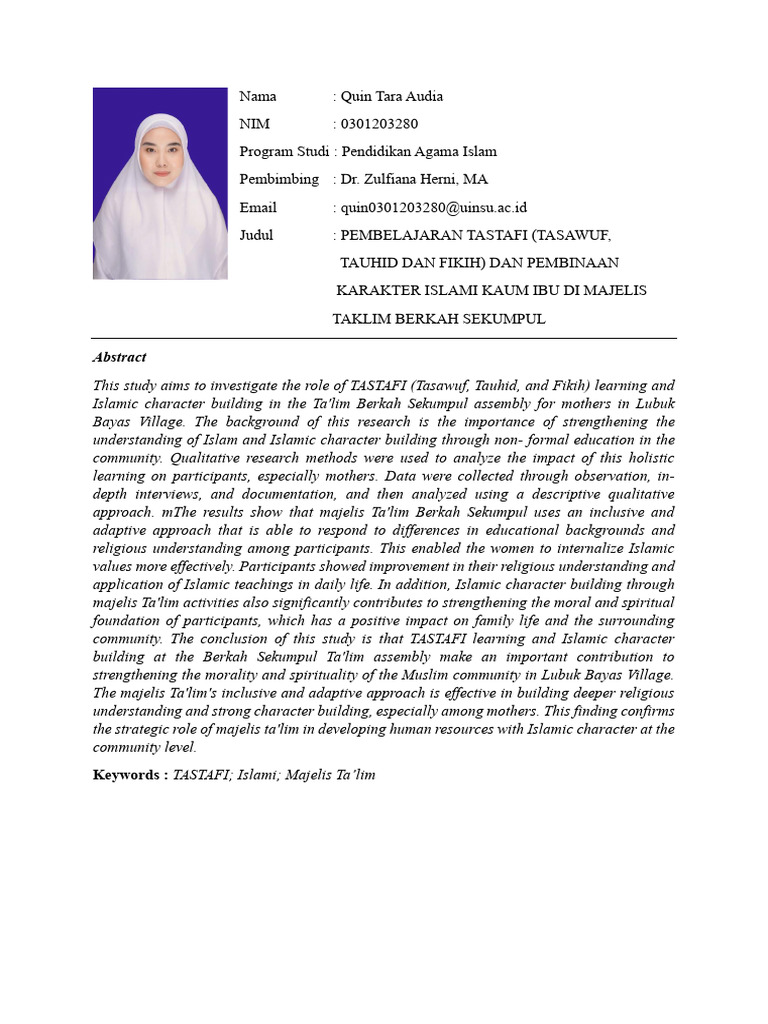 TASTAFI Learning for Islamic Character | PDF
