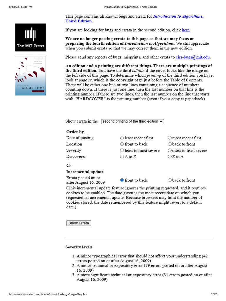 Introduction To Algorithms, Third Edition - ERRATA | PDF | Mathematics | Theoretical Computer ...