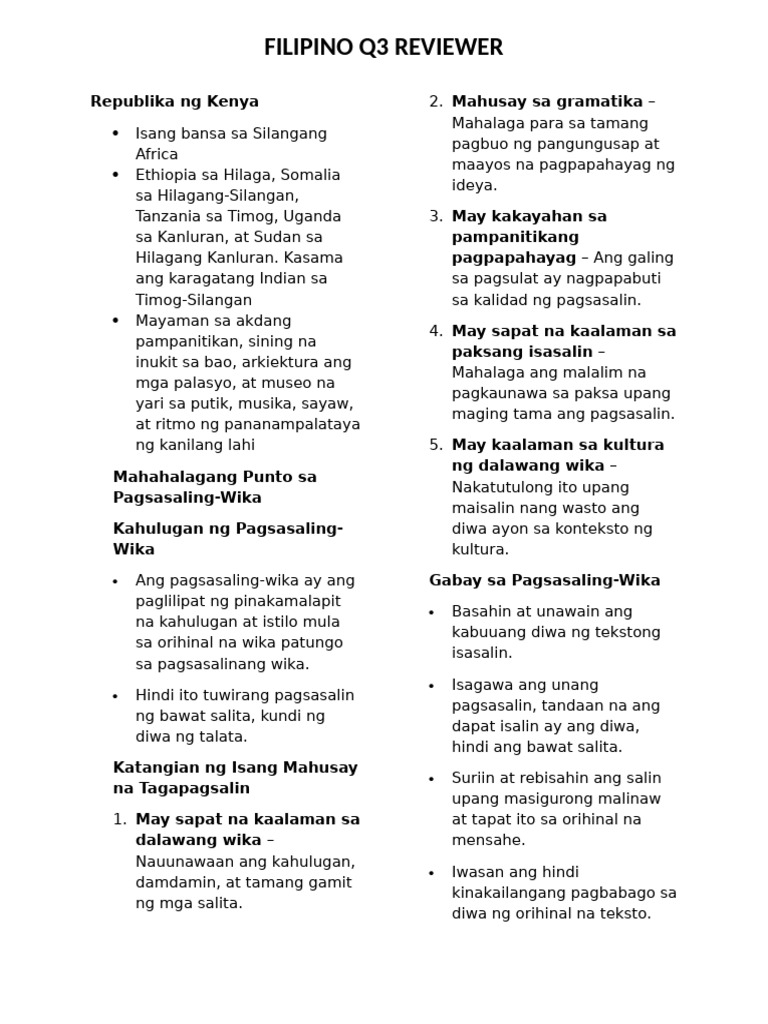 Fil q3 Reviewer | PDF