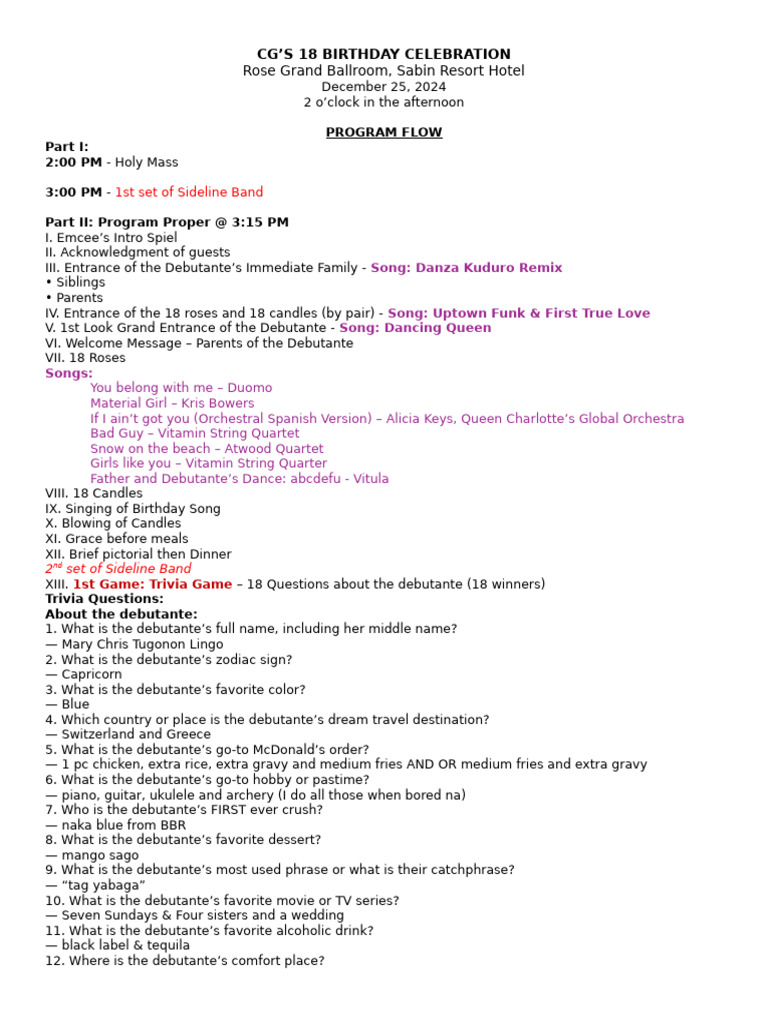 CG's Debut - Program Flow - Dec. 25, 2024 | PDF